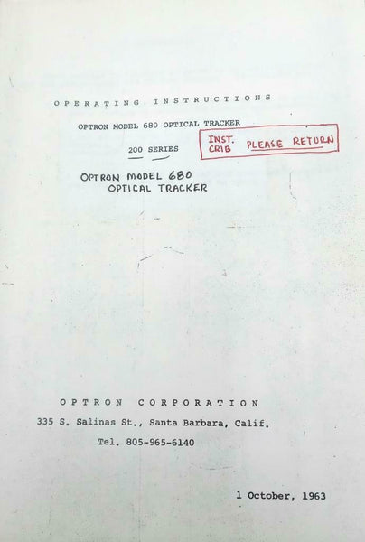 Optron Model 680 Optical Tracker Operating Manual | Surplus Select