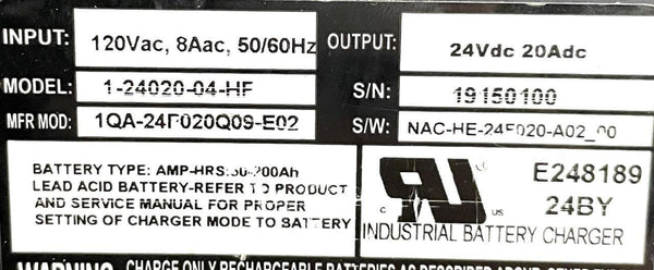 Diversified Power 1-24020-04-HF Accusense Battery Charger +200Ah 120VA