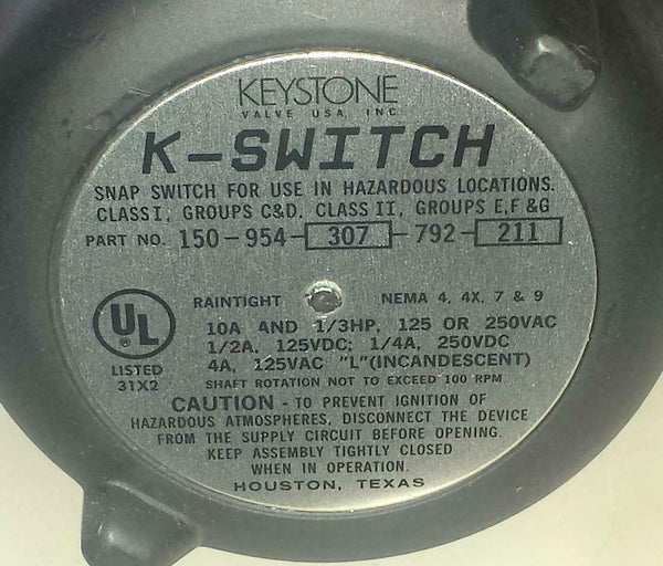 New Keystone K-SWITCH 150-954-307-792-211 Pneumatic Actuator