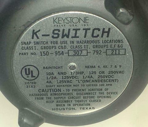 New Keystone K-SWITCH 150-954-307-792-211 Pneumatic Actuator