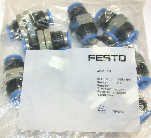 Lot of 10 Festo QSS-10 Push-in bulkhead connectors 153160 New - 2 avai