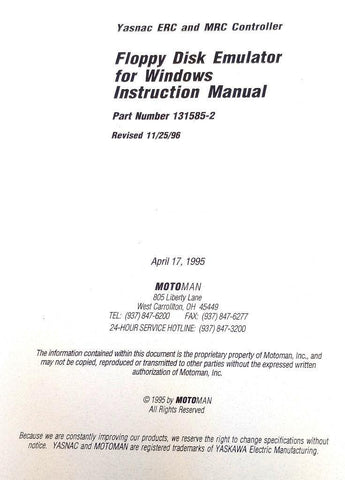 Motoman Yasnac ERC & MRC Controller Floppy Disk Emulator Instruction Manual | Surplus Select