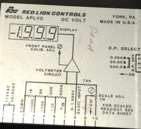 RED LION CONTROLS APLVD DC CURRENT METER - SOLD AS IS