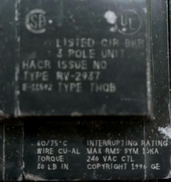 General Electric RV-2937 3 Pole Circuit Breaker 30A 240VAC