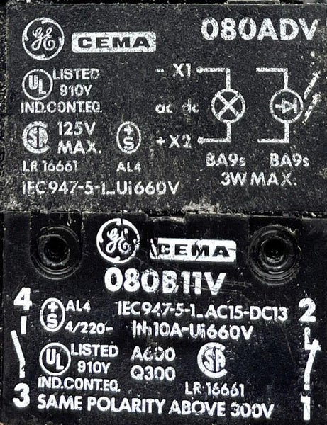 General Electric 080ADV & 080B11V Contact Block W/ White Push Button 1
