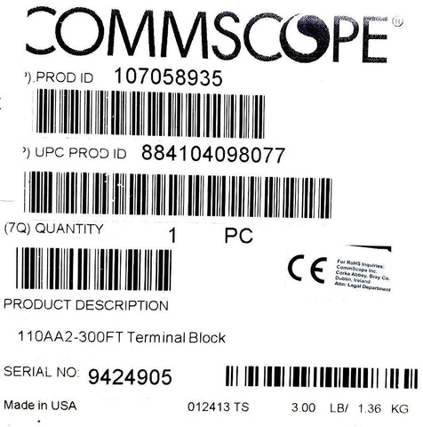 Commscope 110AA2-300FT Patch Panel Kit 300PR 110 Block A-Type Hardware