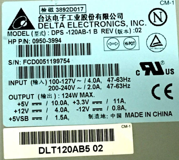 DELTA ELECTRONICS DSP-120AB-1 PC POWER SUPPLY 124 WATTS