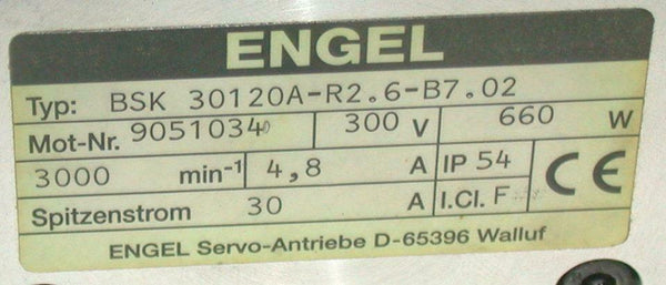 Engel BSK 30120A-R2.6-B7.02 Servo Motor 300 V 660 Watt 3000 RPM ...