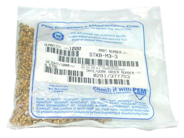 New Bag of 1000 Penn Engineering New Brass Metric Thread Inserts M3 X