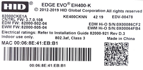 HID EH400-K Standard Networked Controller 82000CKE1A EDGE EVO Class 3