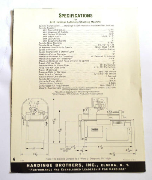 HARDINGE AHC FULLY AUTOMATIC CHUCKING MACHINE BROCHURE