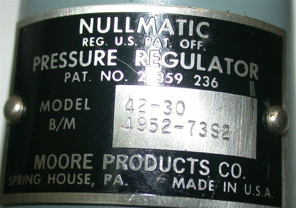 Moore 1/2" NPT Nullmatic Pressure Regulator Model 42-30 **NEW COST OVE