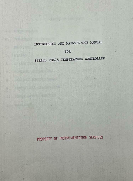 Electronic Control Systems Series PG675 Temp. Controller Instruction M
