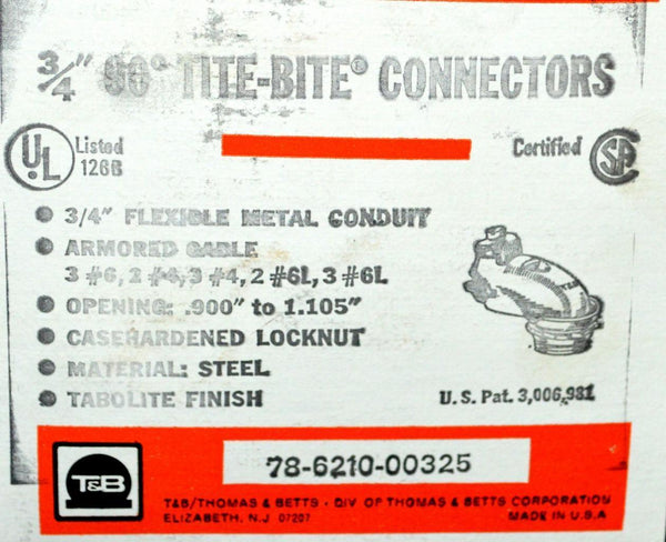 Thomas & Betts T&B 325 3/4" Tite-Bite Connectors (Box of 10)