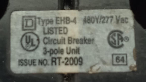 Square D EHB34015 3 Pole Circuit Breaker 15A 240VAC 3 PH Bolt-On Mount ...