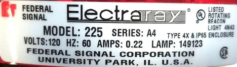 Federal Signal Electraray 225-120A Rotating Beacon Light Red 4N43 120V