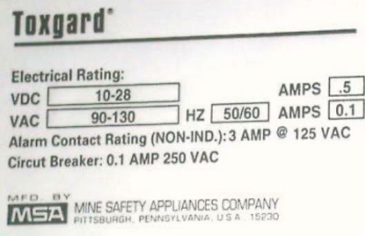 MSA 485975 TOXGARD COMBUSTABLE GAS MONITOR - SOLD AS IS