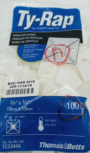 Thomas & Betts TC5344A Ty-Rap Mounting Bases 3/4" x 3/4" 100 QTY.
