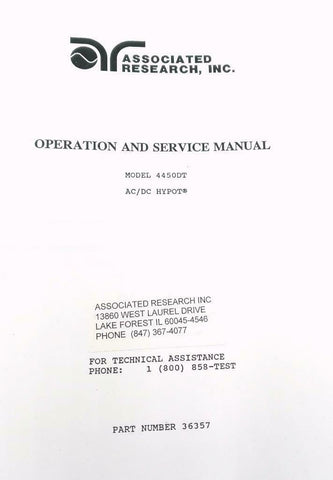 Associated Research Inc. Model 4450DT AC/DC Hypot Operating Manual