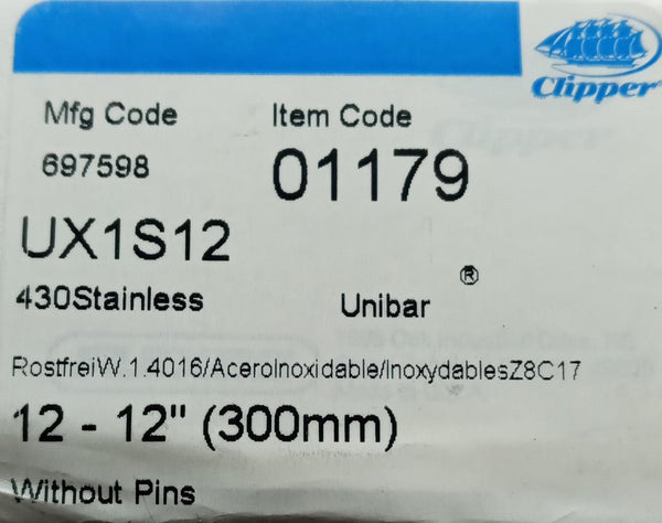 Clipper UX1S12 Belt Fastener 12 - 12" Without Pins 430SS Unibar - Box