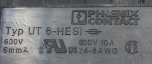 Lot of (2) Phoenix Contact Typ UT 6-HESI Fuse Modular Terminal Block 6