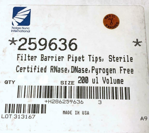 Nalge Nunc International 259636 Filter Barrier Pipette Tips 200 uL - P