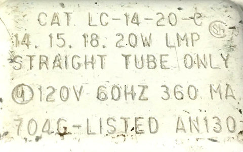ADVANCE LC-14-20-C BALLAST TRANSFORMER 14, 15, 18, 20 WATT 120 VOLTS 3