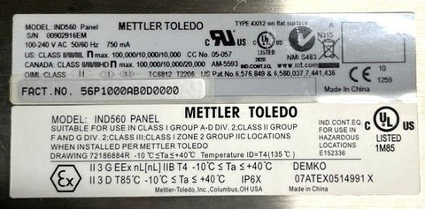 Mettler Toledo IND560 Panel Scale 100-240VAC 50/60HZ 750mA
