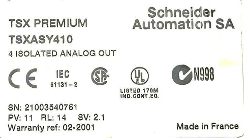 Schneider TSXASY410 Analog Output Module – Surplus Select