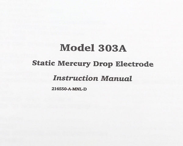 EG&G PARC Model 303A Static Mercury Drop Electrode Instruction Manual