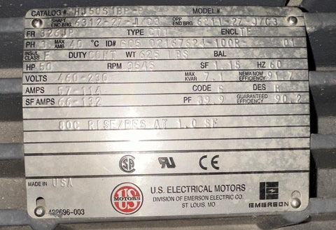 US Electrical Motors Emerson HJ50S1BP-P Motor 50 HP 3545 RPM 230/460V