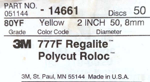 3M 051144-14661 80YF 2" 777F Regalite Polycut Abrasive Disc - Yellow