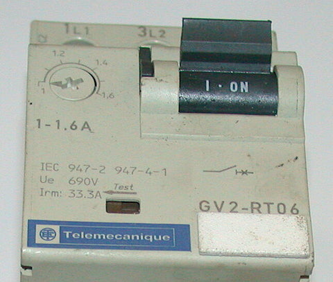 TELEMECANIQUE MOTOR OVERLOAD RELAY 1-1.6 AMP MODEL GV2-RT06