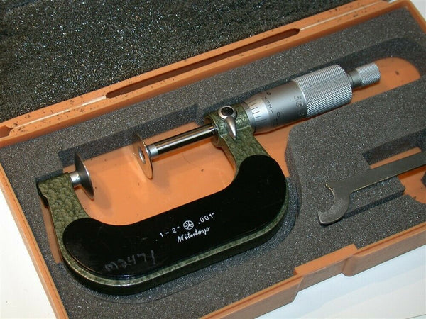 Mitutoyo 1-2" Disc Flange Micrometer 123-126 W/ Case - Calibrated