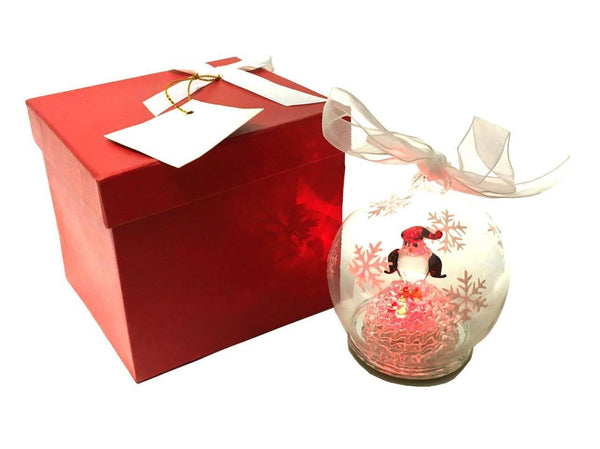 Kringle Express Illuminated Holiday Glass Penguin Ornament W/ Gift Box
