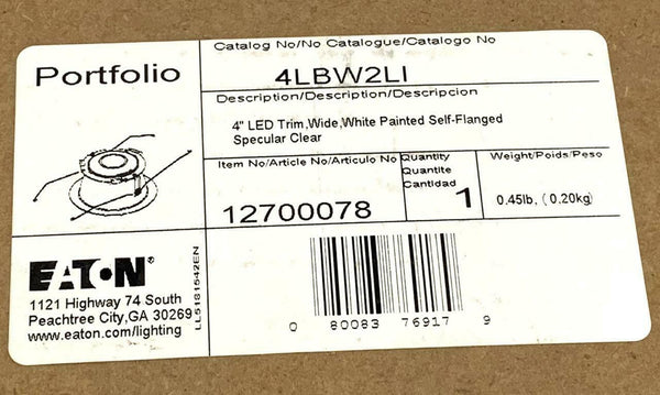Eaton Portfolio 4LBW2LI 4" LED Round Trim White Painted Self-Flanged