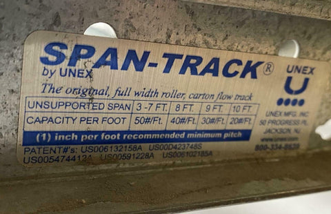 Unex Span Track Carton Flow Gravity Roller Conveyor 9.5" x 93"