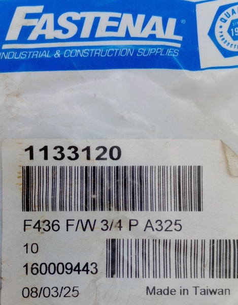 Pack of (10) Fastenal 1133120 3/4" Plain Flat Steel Washer