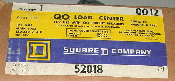 New Square D CTLQO12 Load Center 125 Amp 120/240 VAC