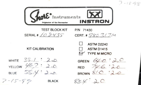 Shore Instruments Instron 71430 Test Block Kit 7 Pieces W/ Case