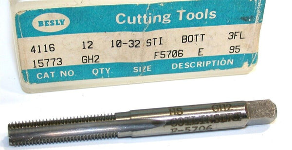 Besly 10-32 GH2 STI 3-Flute High Speed Steel Bottom Taps 15773 New