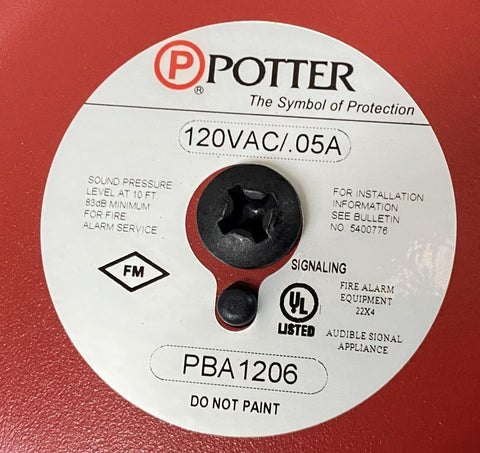 Potter PBA1206 6" Fire Alarm Bell Red 120VAC 1806120 – Surplus Select