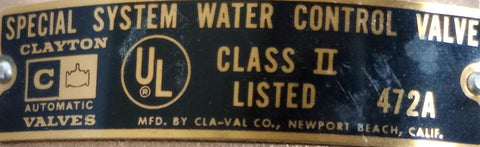 Clayton 472A Special System Pressure Reducing Water Control Valve 600