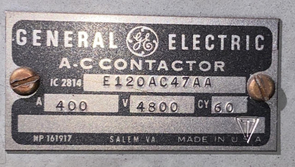 General Electric E120AC47AA AC Contactor 400A 4800V 60 Hz Limitamp