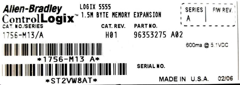 Allen-Bradley 1756-L55 Logix 5555 Processor Unit W/ 1.5M Byte Memory E