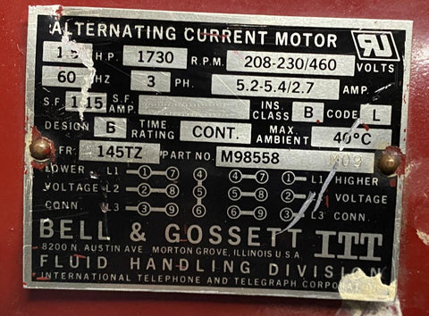 Bell & Gossett M98558 Motor 1.5 HP 1730 RPM 230/460V