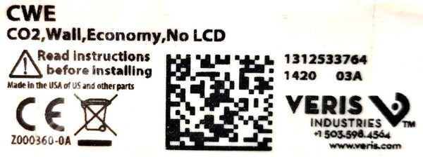 Veris Industries CWE Z204277-0G Wall Mounted CO2 Sensor 1312533764 Z00