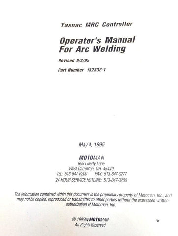 Motoman Yasnac MRC Controller Arc Welding Operator's Manual