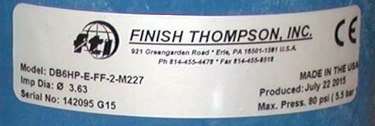 New Finish Thompson DB6HP-E-FF-2-M227 Centrifugal Drive Pump Motor 1/2