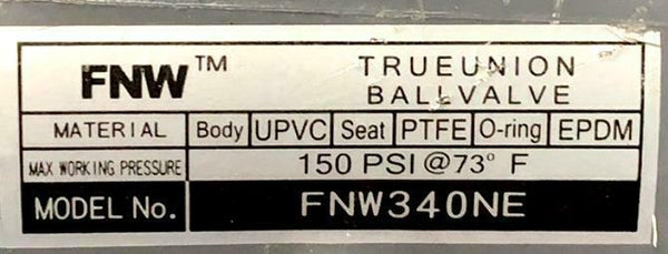 FNW FNW340NE True Union Ball Valve 2-1/2" 150 PSI @ 73°F – Surplus Select